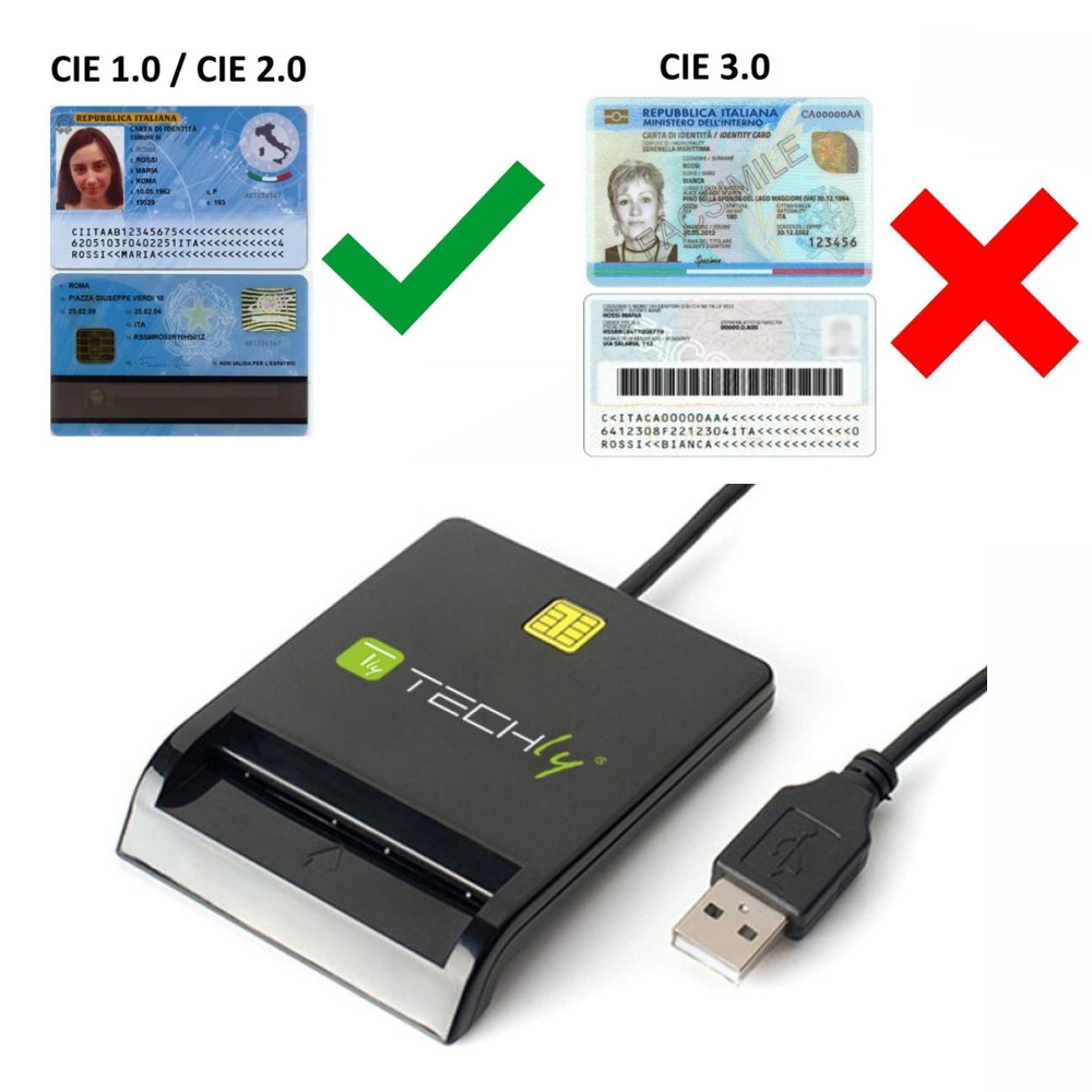 Lettore di Smart Card USB Esterno Nero | Lettore di Badge e Smart card