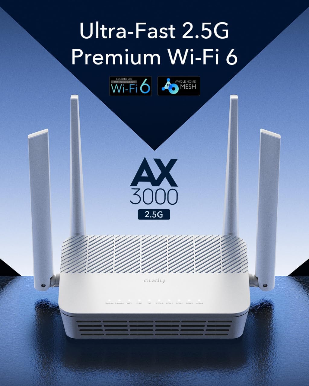 Mesh Router Wi-Fi 6 AX3000 Dual Band 2,5 Gbps WAN, WR3000H | Router e NAS